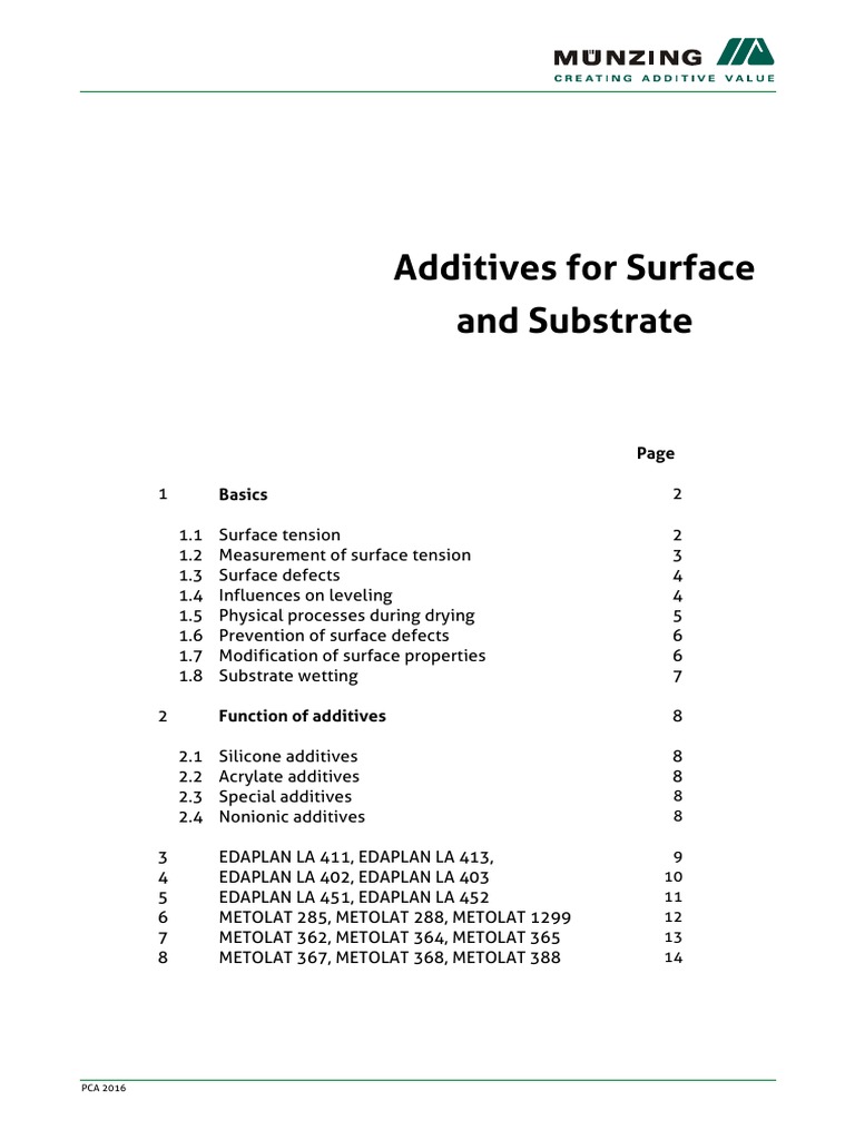 Additives For Surface and Substrate-MUNZING-2016 | PDF | Silicone | Wetting