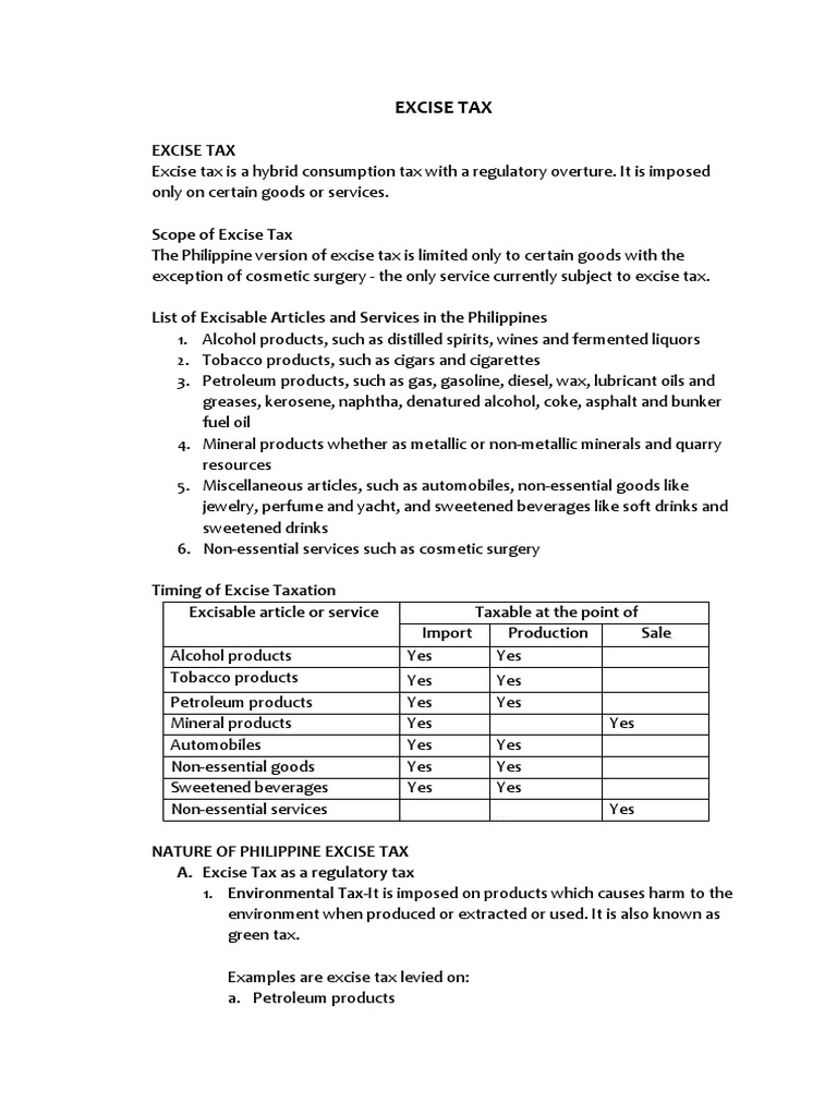 EXCISE TAX - Tax 450 | PDF | Taxes | Excise