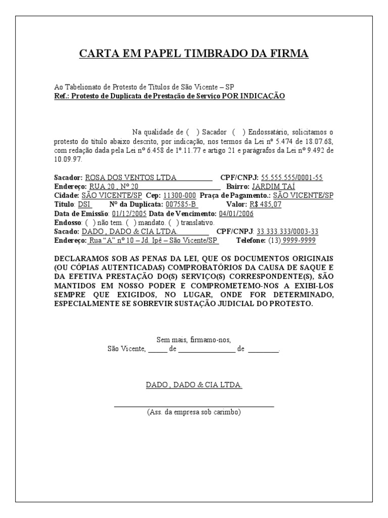 Modelo de (DSI) Duplicata de Serviços Por Indicação | PDF