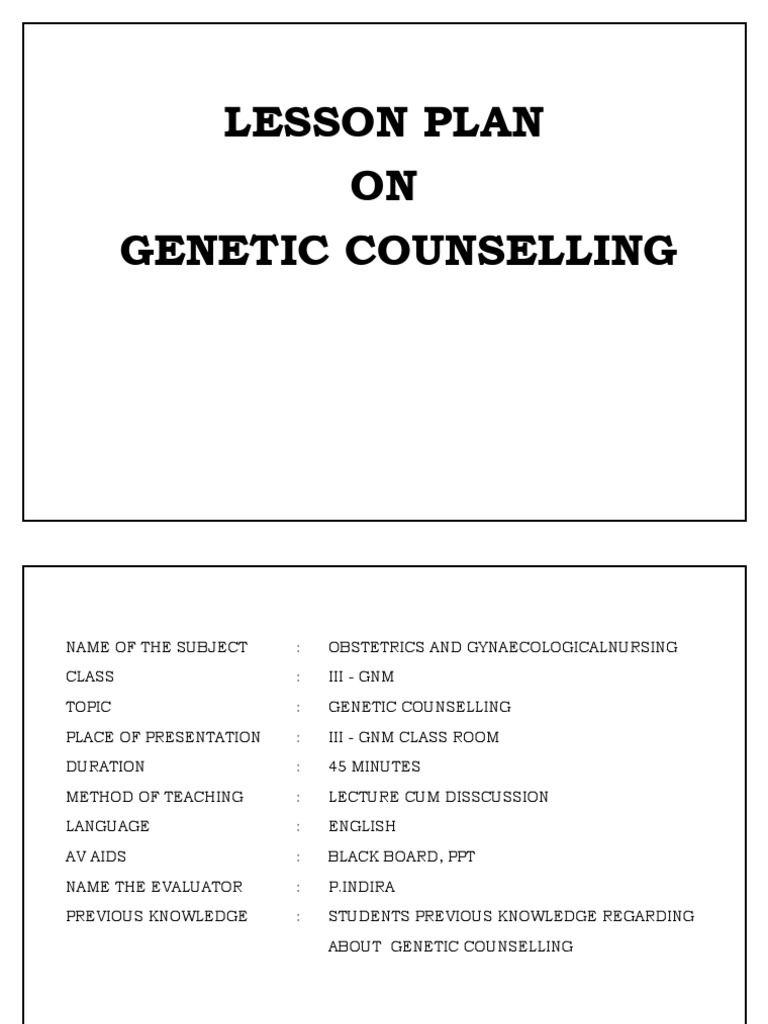 Lesson Plan On Genetic Counsellng | PDF | Genetic Counseling | Risk
