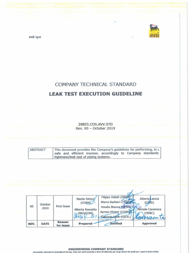 Leak Test Guidelines for Eni Projects | PDF | Leak | Valve