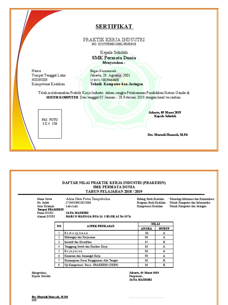 Sertifikat Pkl Smk Pdf