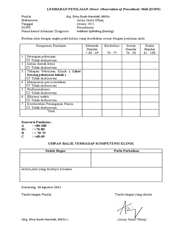 Penilaian DOPS Ariqo Jauza Ulhaq | PDF | Sains & Matematika