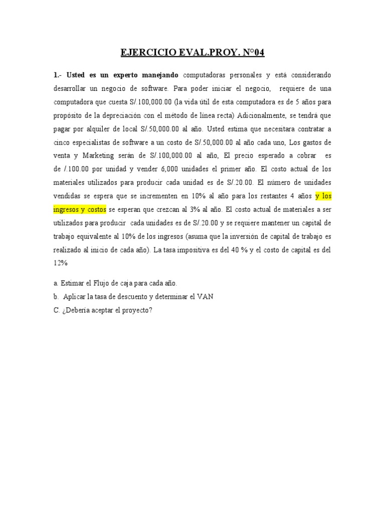 Semana 14 Ejerc - 4 Ev - Proy. | PDF