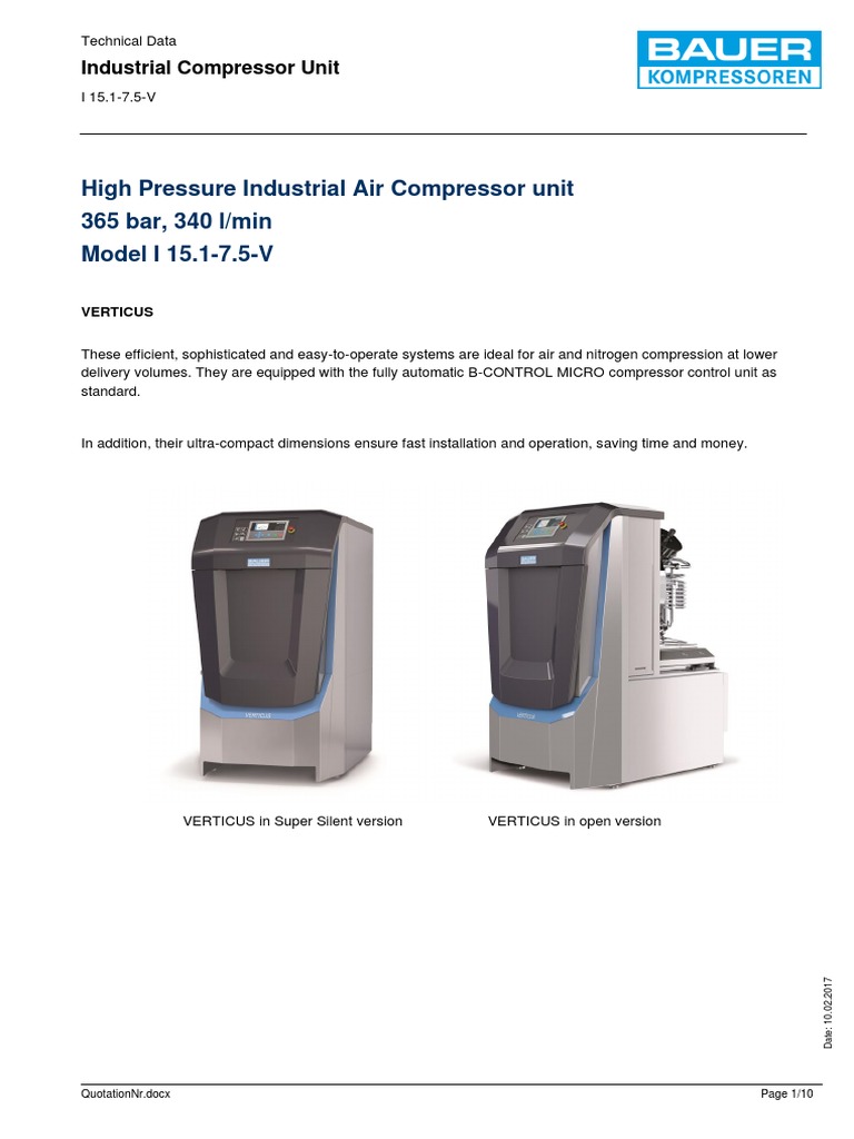 Compressor Unit Technical Data Sheet - I15.1-7.5-V | Download Free PDF ...