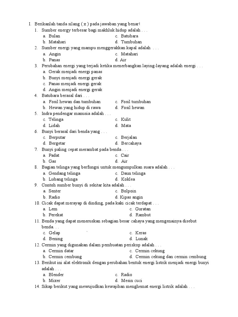 Soal Ipa Kelas 4 Semester 1 | PDF | Sains & Matematika