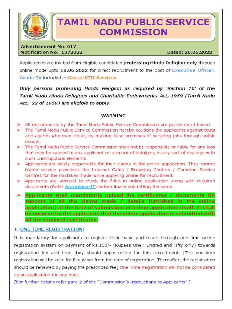Tamil Nadu Public Service Commission | PDF | Recruitment | Test ...
