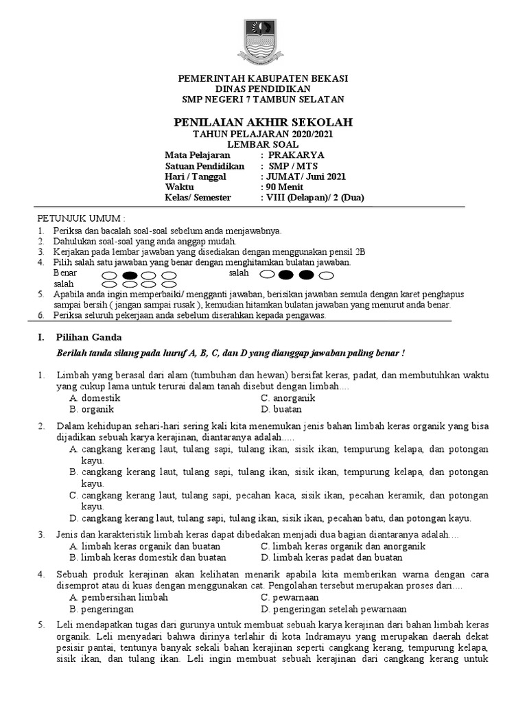 Soal Pat Prakarya Kelas 8 Sem 2 | PDF