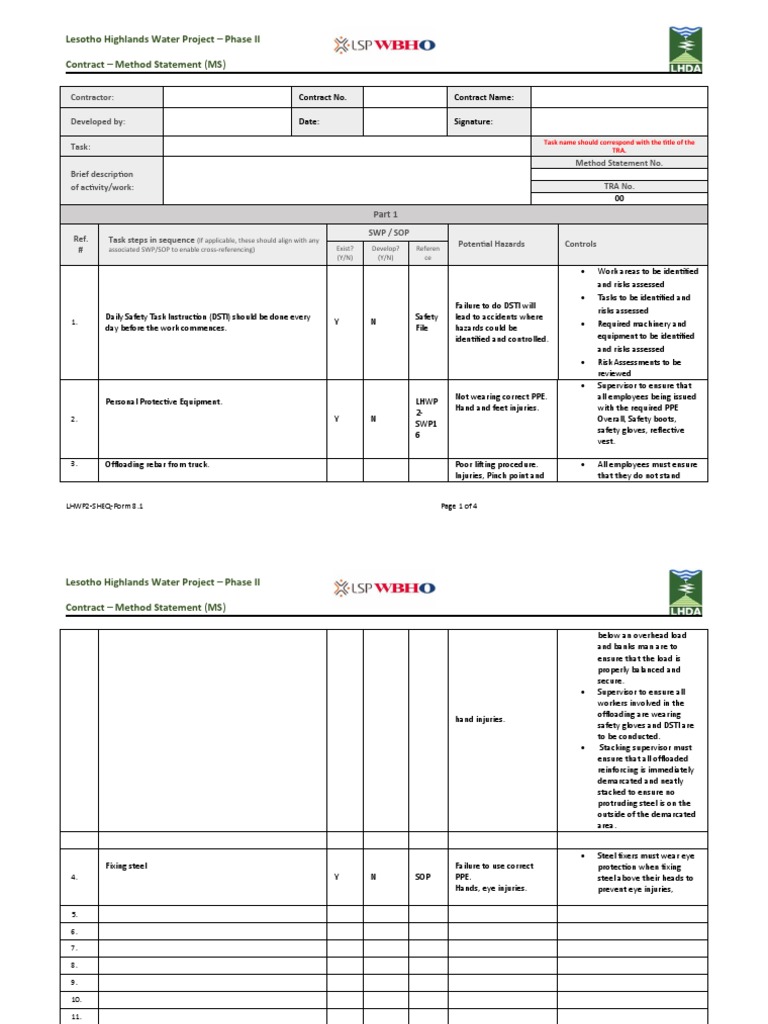 Steelfixing-Method statement | PDF | Personal Protective Equipment ...