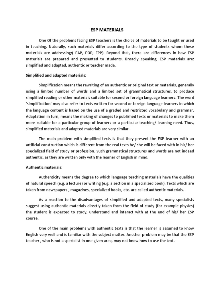 Esp Materials: Simplified and Adapted Materials | PDF | Language ...