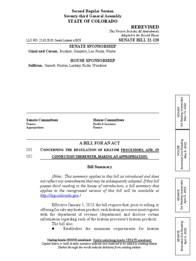 Colorado Senate Bill 22-120: Passed Version | PDF | Regulation | Bill (Law)