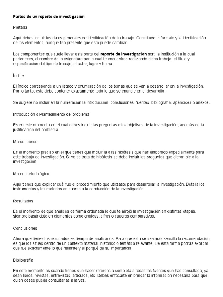 Partes de Un Reporte de Investigación | PDF | Hipótesis | Método científico