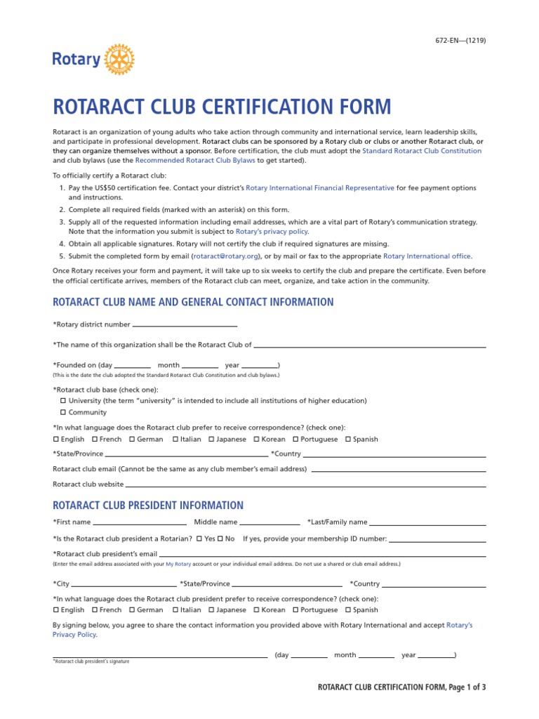 Rotaract Club Certification Form | PDF | Financial Transaction
