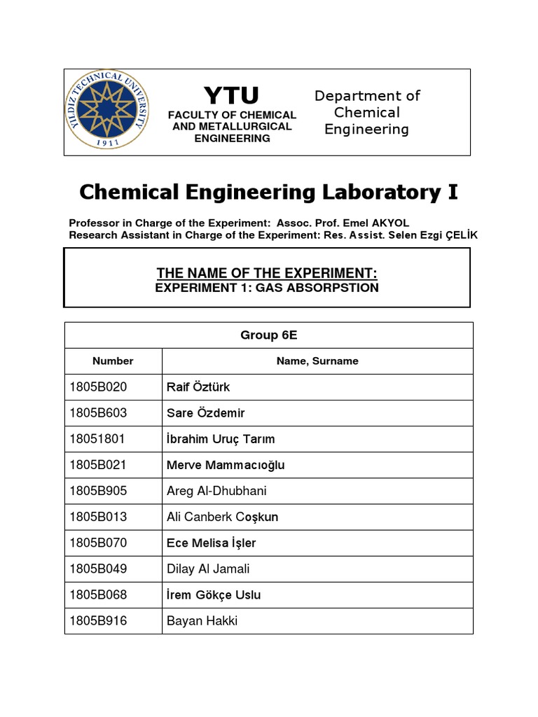 Chemical Engineering Laboratory I | PDF | Gases | Absorption (Chemistry)