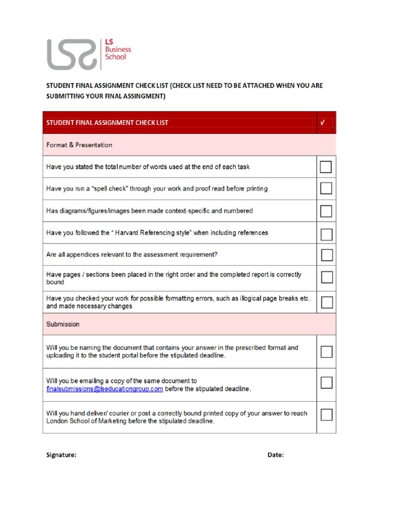 Assignment Check List | PDF