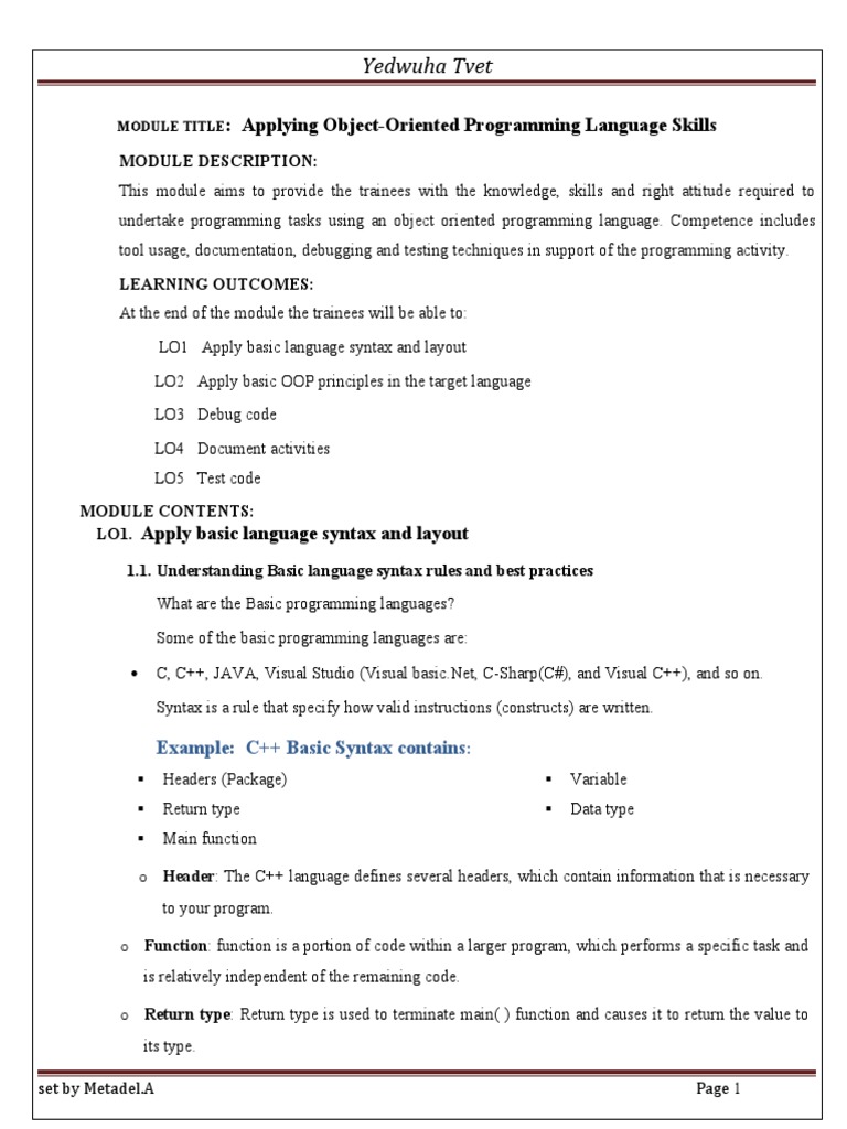 Apply OOPL Skills | Download Free PDF | Class (Computer Programming) | Control Flow