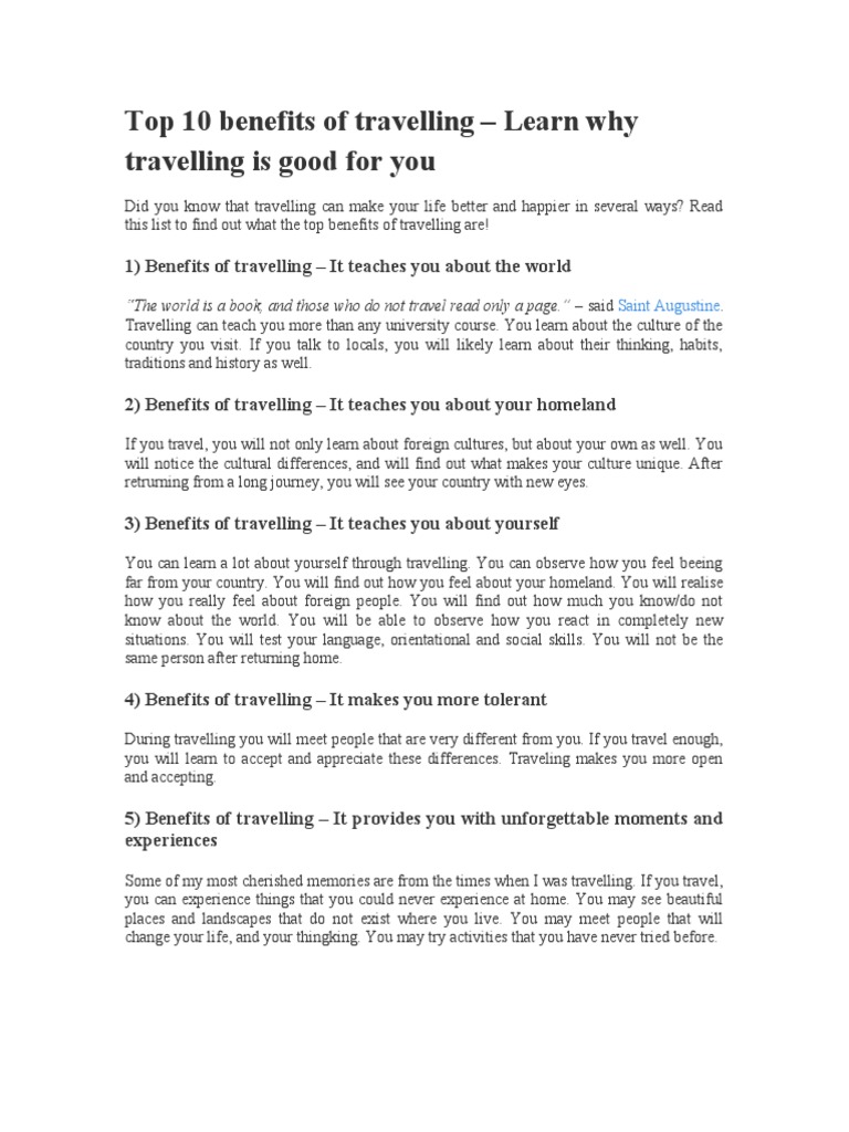Top 10 Benefits of Travelling | PDF