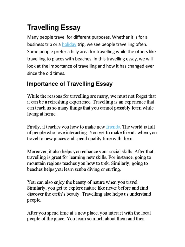 Importance of Travelling Essay | PDF