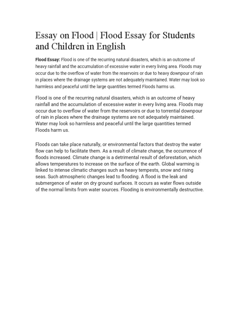 Essay On Flood - Flood Essay For Students and Children in English | PDF