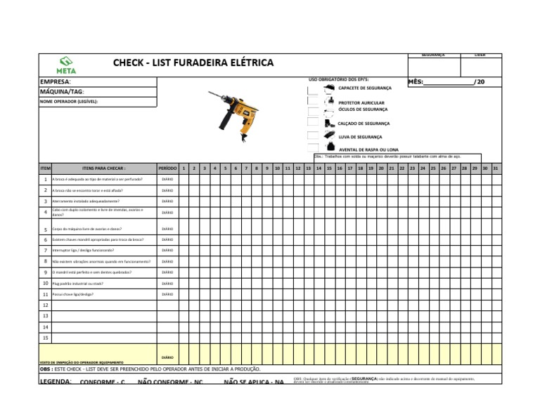 Checklist de Segurança para Furadeira | PDF
