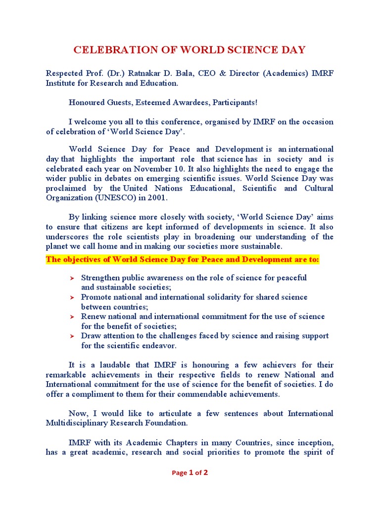 Celebration of World Science Day | PDF | Science | Interdisciplinarity