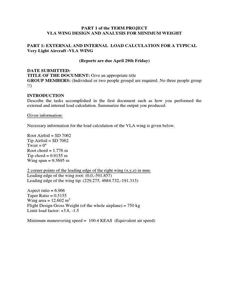 AEE462 - Project - Part 1 - Spring 2022 | PDF | Lift (Force) | Wing