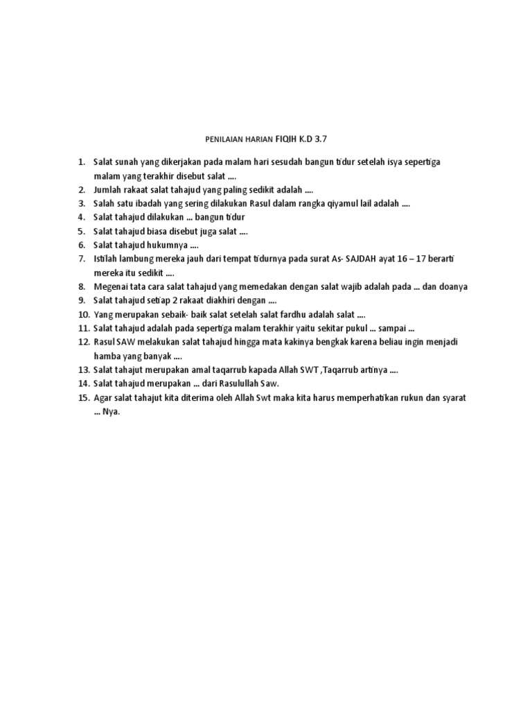 Peilaian Harian Fiqih K | PDF