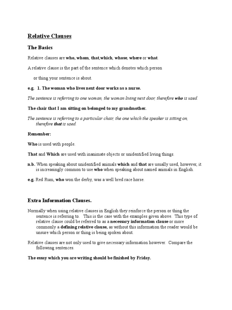 G - Supplemental - Relative Clauses | PDF | Sentence (Linguistics ...
