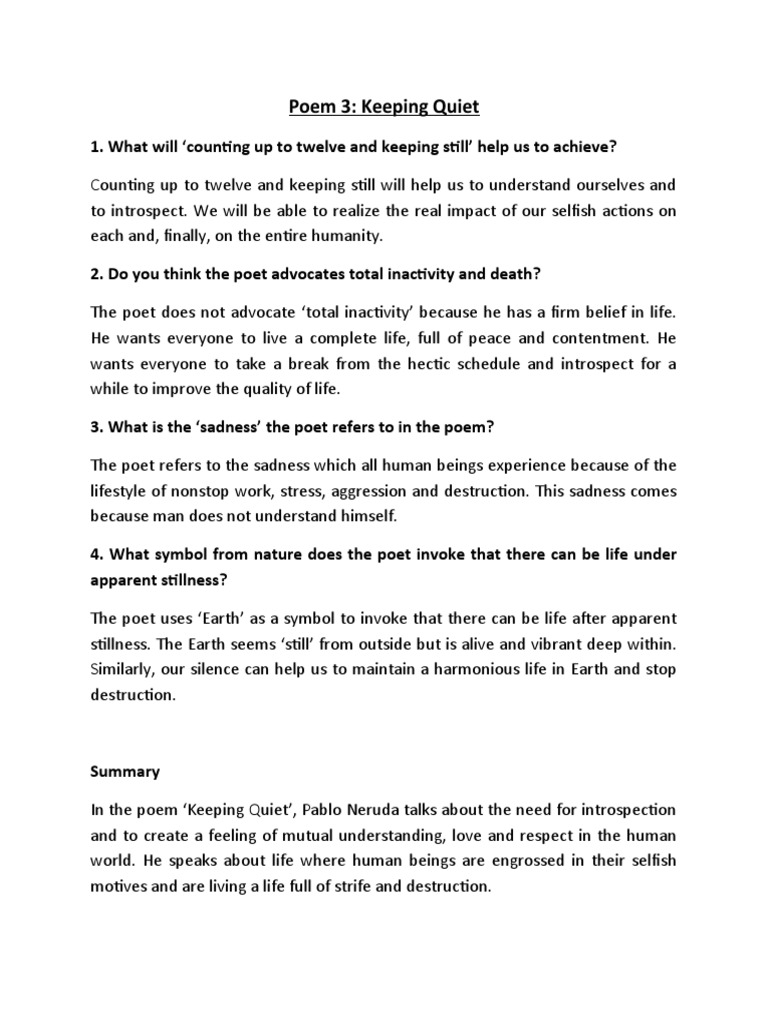 Poem 3 Keeping Quiet | PDF | Cognitive Science | Psychology