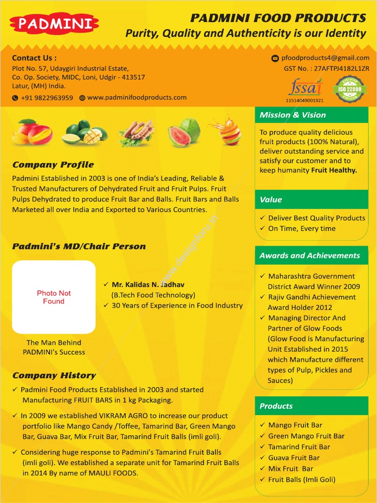 Profile - Padmini Food Products | PDF