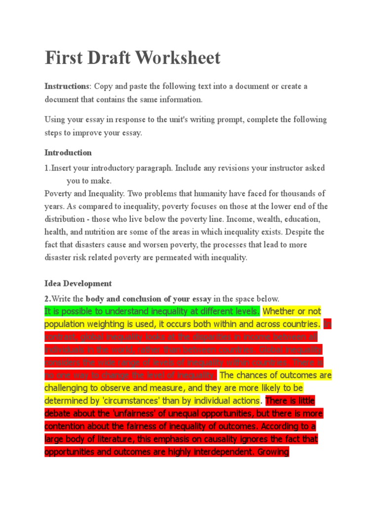 First Draft Worksheet for Essay Development | PDF | Poverty ...