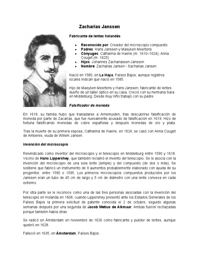 BIOGRAFIAS DE Zacharias Janssen Y 5 CIENTIFICOS | PDF