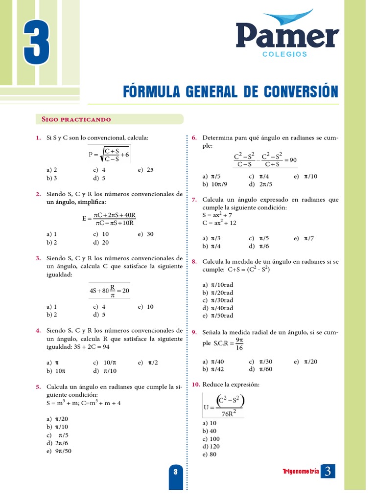 SEM 3 - Formula General de Conversión - S3 | PDF | Trigonometría ...