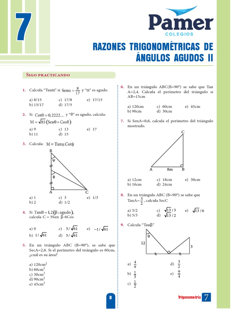 SEM 7 - Razones Trigonométricas de Ángulos Agudos II - S7 | PDF | Triángulo | Funciones ...