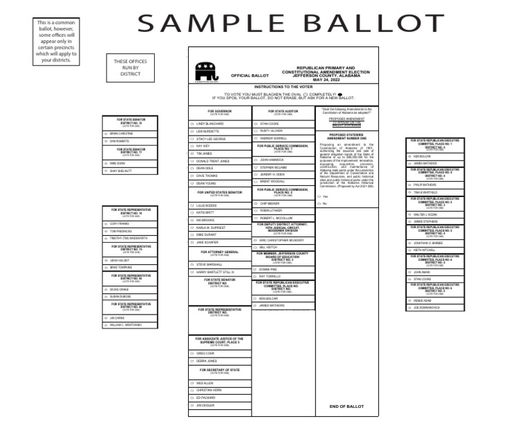 Alabama Republican Primary Ballot | PDF | Absentee Ballot | Alabama