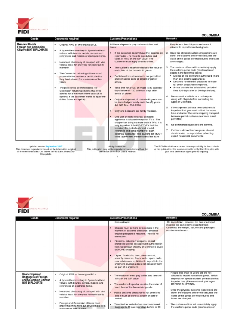 Fidi - Colombia 2017 | PDF | Customs | Travel Visa