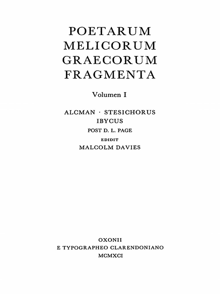 Page, D. L. & Davies, M. (Eds.) - Poetarum Melicorum Graecorum ...