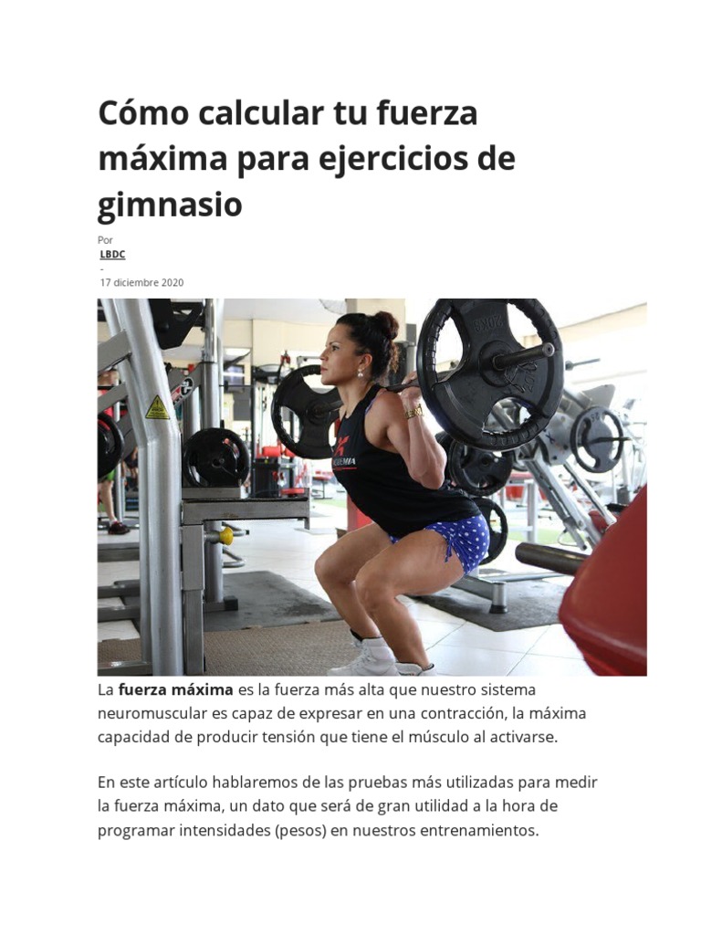Cómo calcular tu fuerza máxima en el gimnasio | PDF | Salud y bienestar