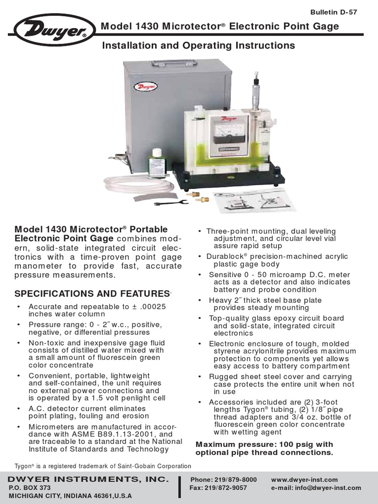 Model 1430 Microtector Electronic Point Gage Installation and Operating ...