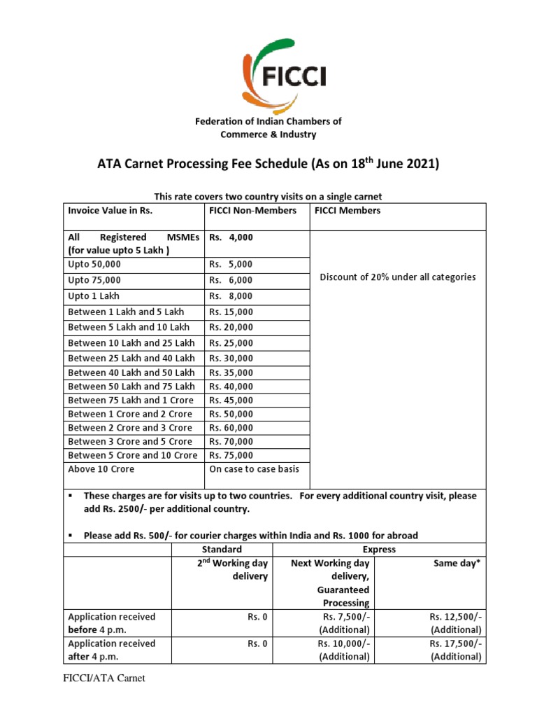 ATA Carnet Fee Schedule India | PDF | Value Added Tax | Taxes