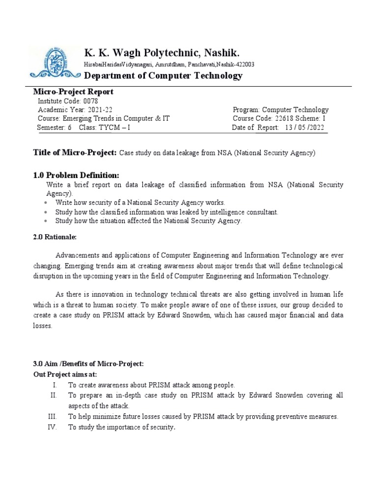 Final ETI Micro Project Report | PDF | National Security Agency ...
