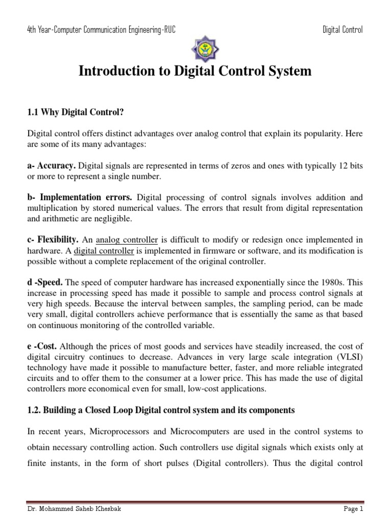 Introduction To Digital Control System Dr Mohammed Saheb Khesbak
