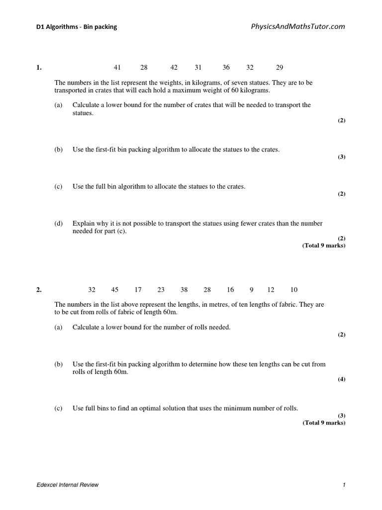 D1 Algorithms - Bin Packing | PDF | Computer Science | Theoretical Computer Science
