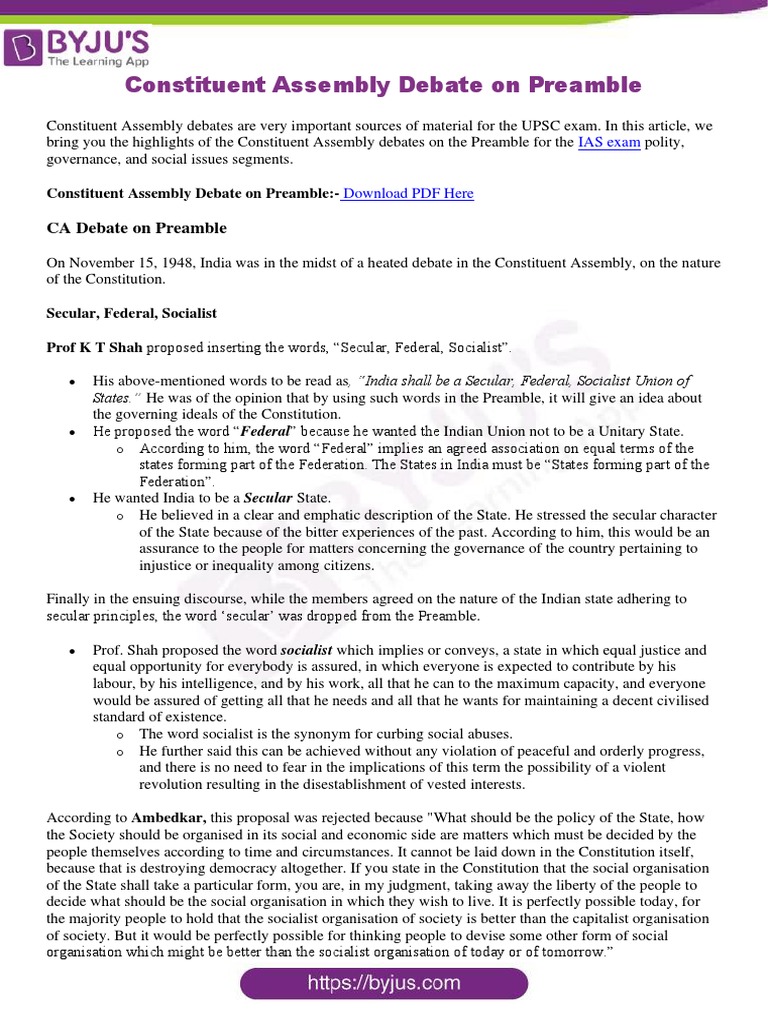 Constituent Assembly Debate On Preamble | PDF | Federation | Sovereignty