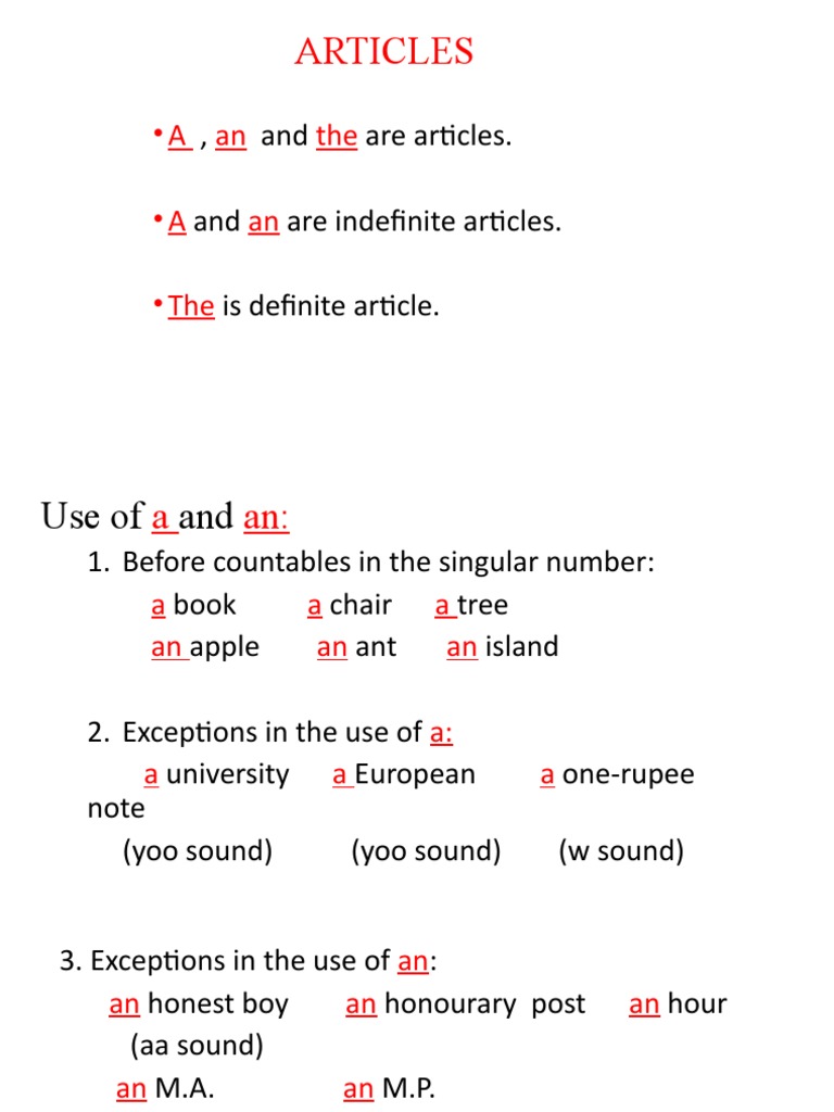 A An The - A An - The:, and Are Articles. and Are Indefinite Articles ...