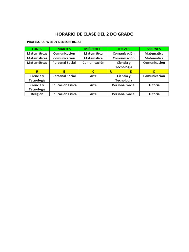 Horario de Clase Del 2 Do Grado - Estudiante (2) ...... | PDF