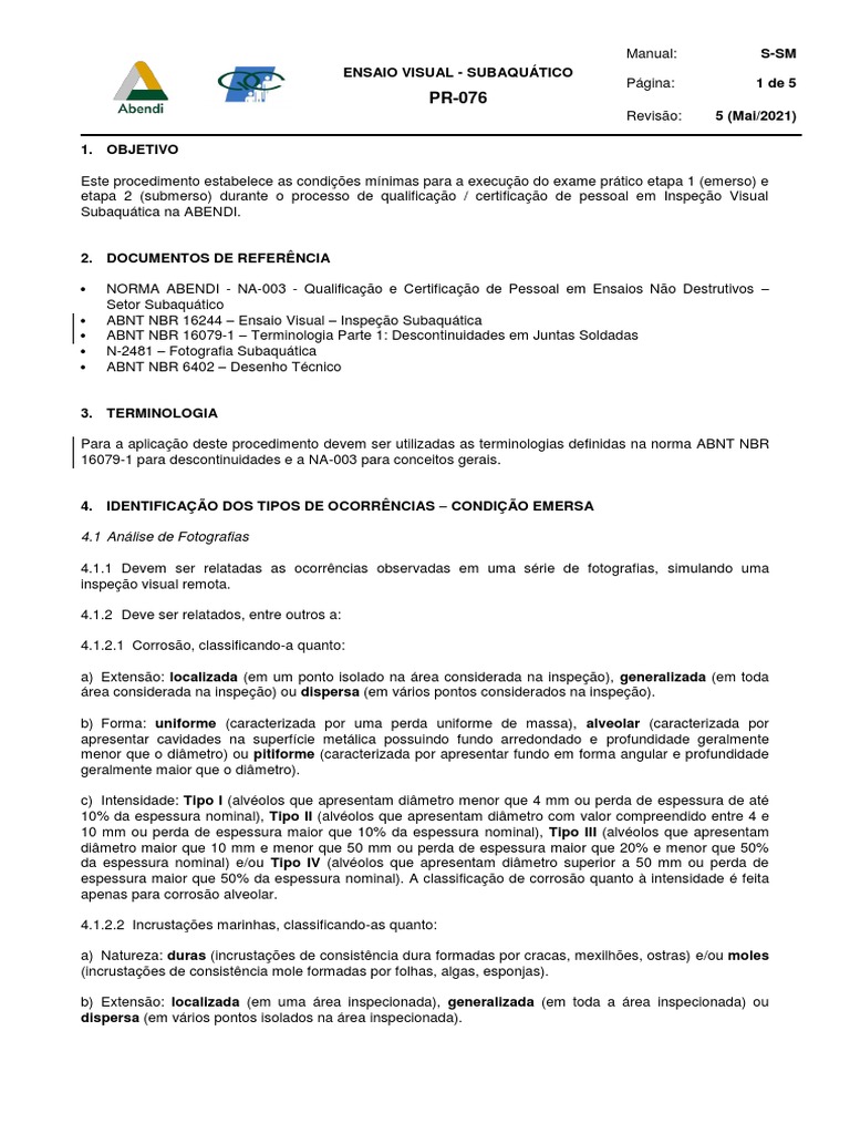 PR-076 Ensaio Visual Subaquático Rev 5 Mai-21 | Download grátis PDF | Corrosão | Tempo