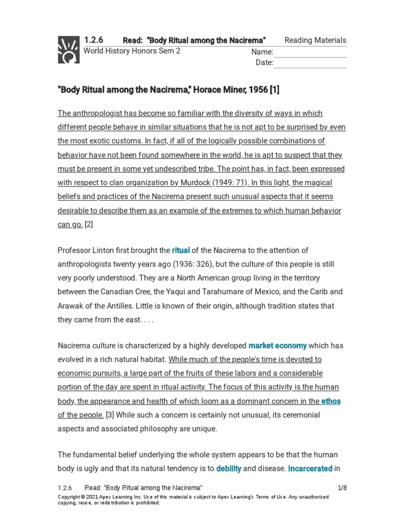 1.2.6 Read - Body Ritual Among The Nacirema - (Reading Materials) | PDF ...