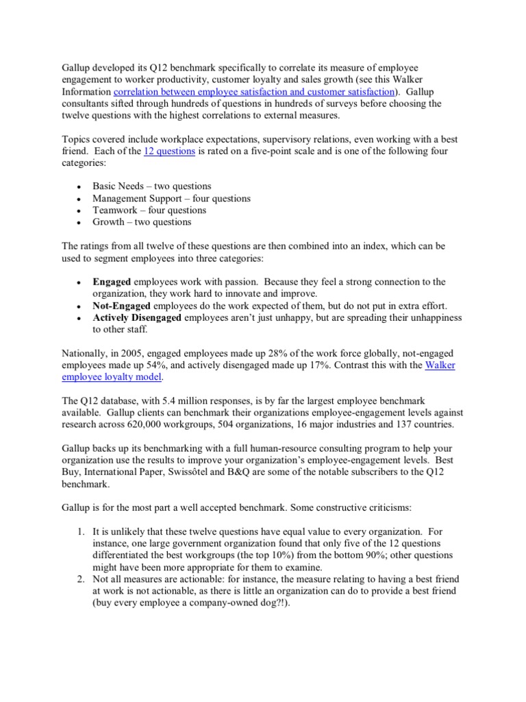 Gallup Q12 benchmark measures employee engagement | PDF | Gallup ...