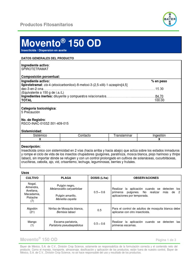 Movento Ficha Tecnica - 2019 | PDF | Plantas | Insectos y humanos